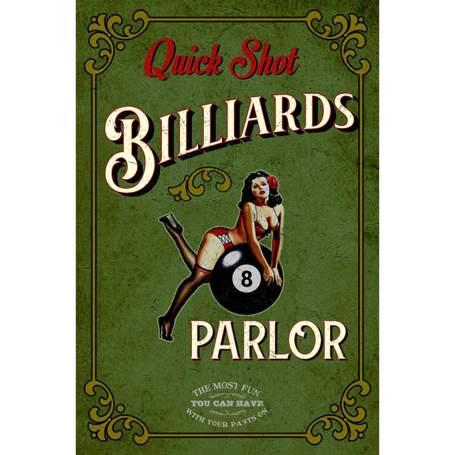 Vintage Billiards Poster | 1950s | Wood Sign | Quick Shot | Game Room