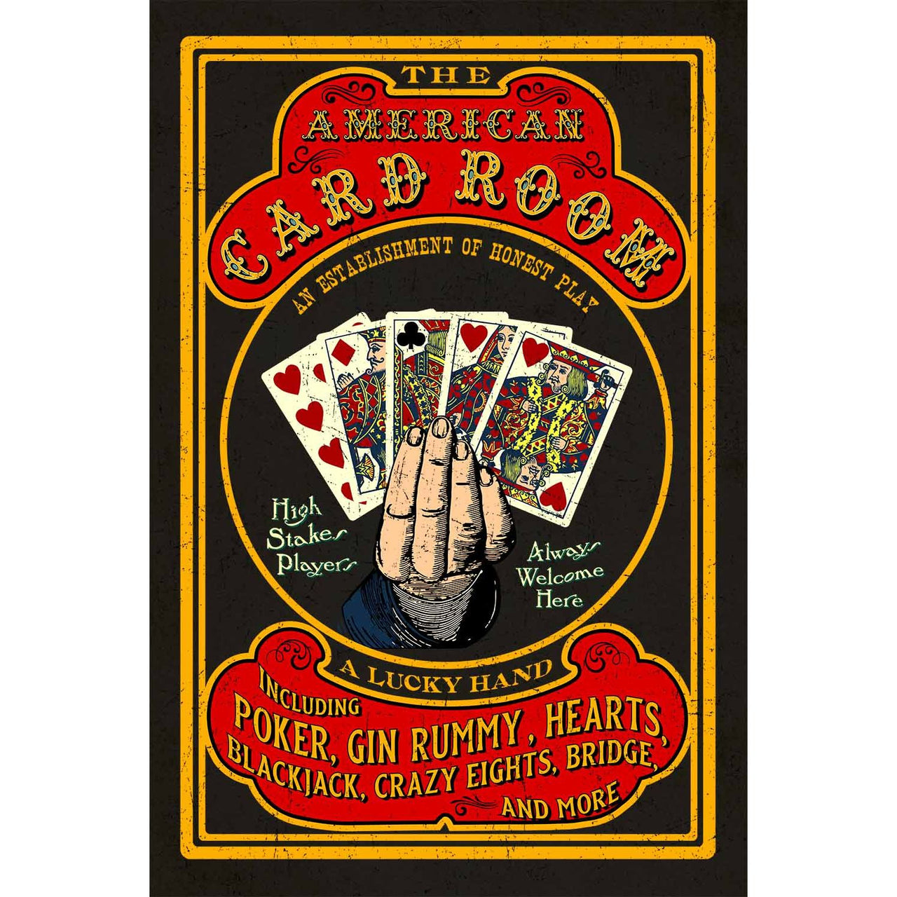 Vintage Card Room Poster | Wood Sign | Poker | Game Room